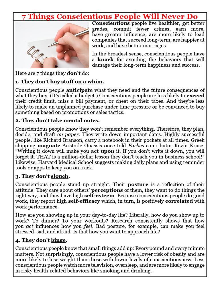 7 Things Conscientious People Will Never Do | PDF | Grit (Personality ...