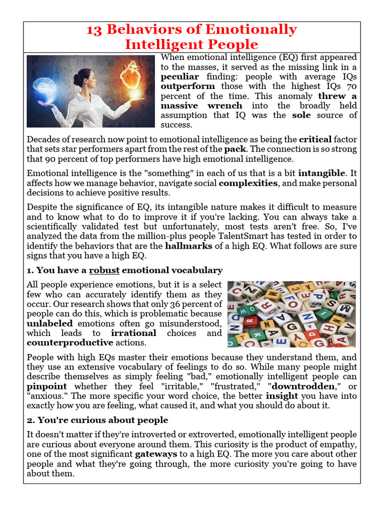 13 Behaviors of Emotionally Intelligent People | PDF | Emotional ...