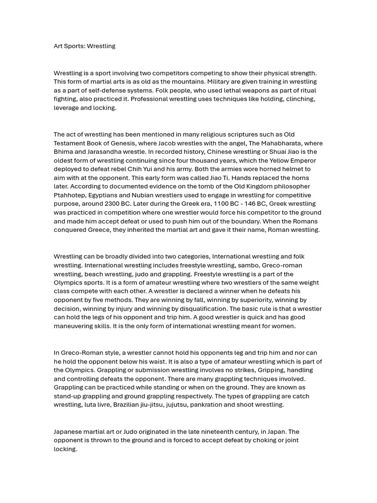 Evolution of Wrestling Arts | PDF | Grappling | Indoor Sports