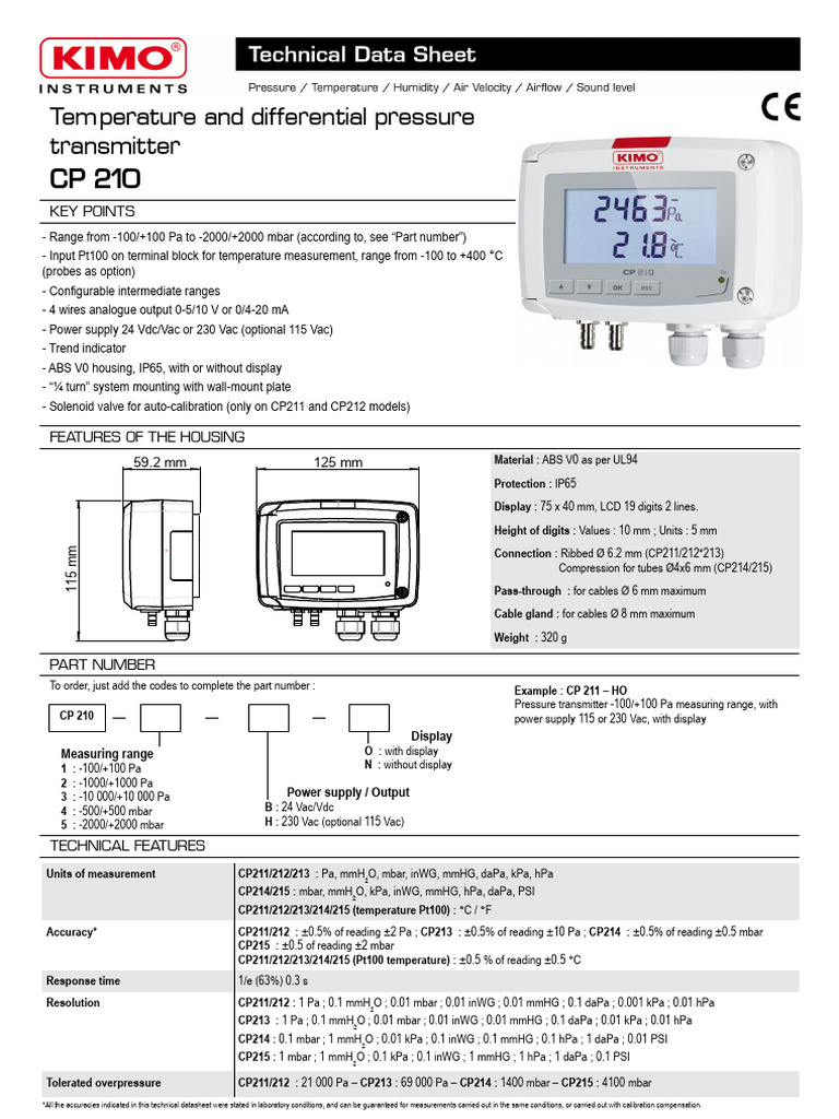 Temperature and Differential Pressure Transmitter CP 210 | PDF | Pascal (Unit) | Pressure ...
