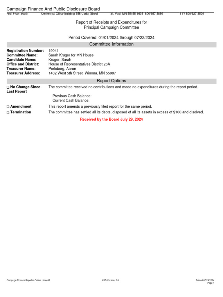 Sarah Kruger For MN House 26A 2023 Preprimary Report | PDF | Mail ...