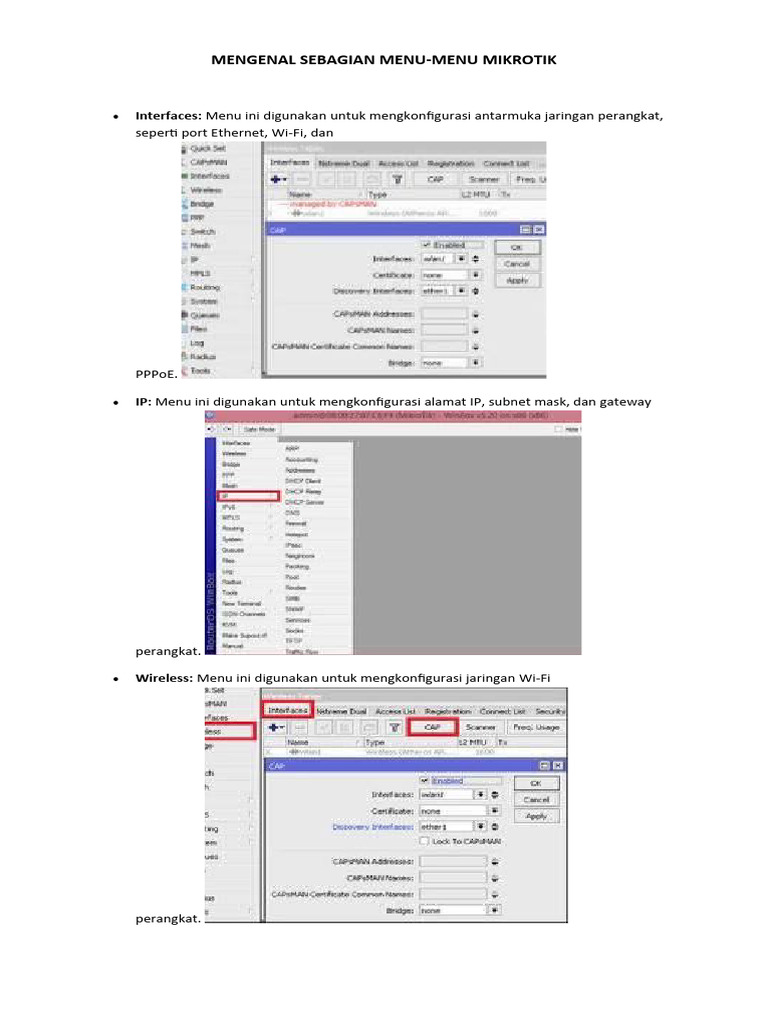 Menu Utama Mikrotik dan Fungsinya | PDF