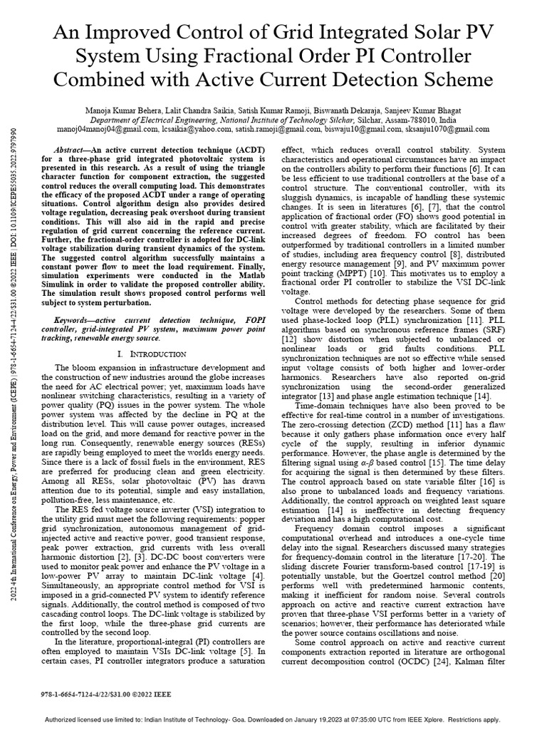 An Improved Control Of Grid Integrated Solar Pv System Using Fractional