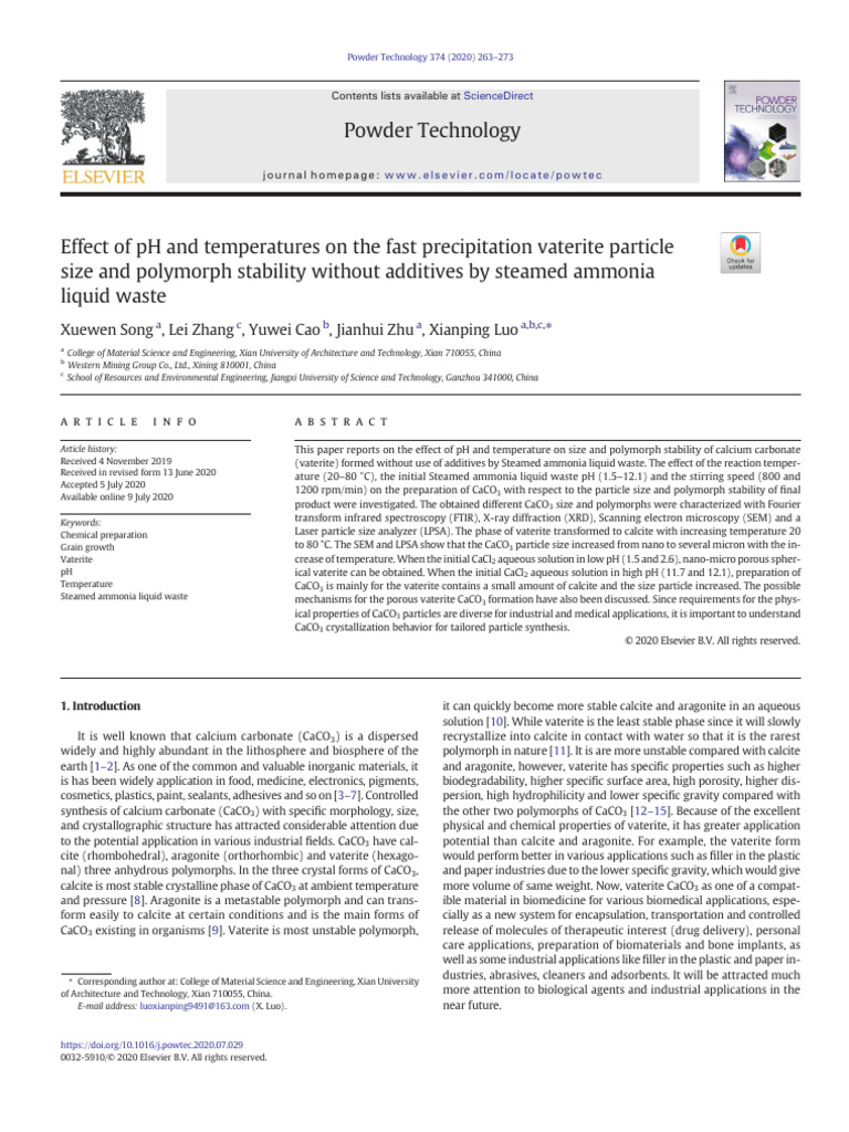 Effect of PH and Temperatures On The Fast Precipitation Vaterite ...
