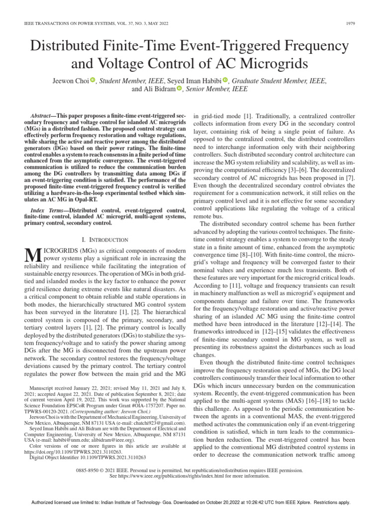 Distributed Finite-Time Event-Triggered Frequency and Voltage Control of AC Microgrids | PDF ...