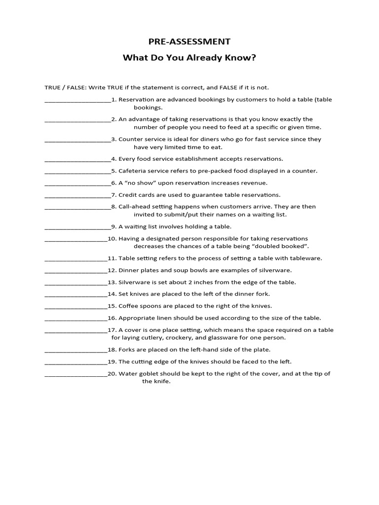 Pre Assessment | PDF