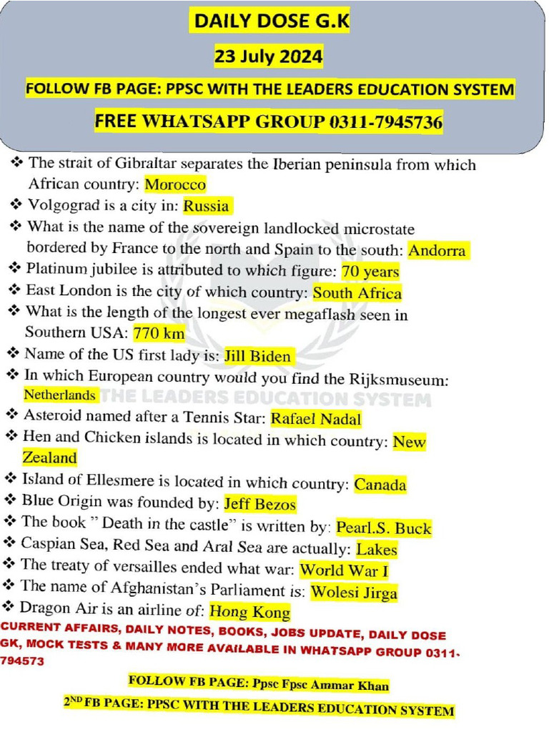 FPSC Most Important Mcqs | PDF