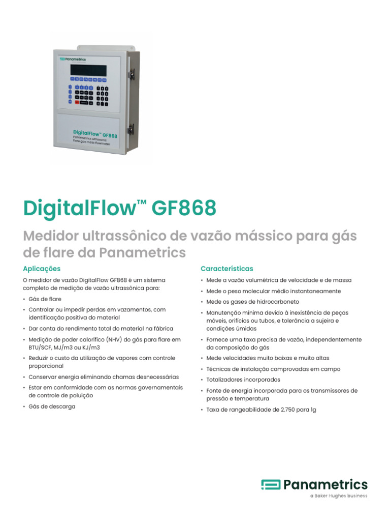 DigitalFlow™ GF868 GE Portuguese Datasheet | PDF | Medição de fluxo | Gases