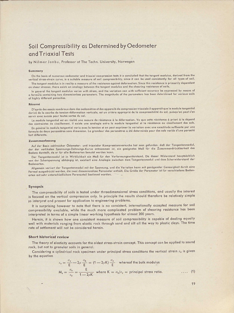 Janbu. 1963. Soil Compressibility As Determined by Oedometer and ...