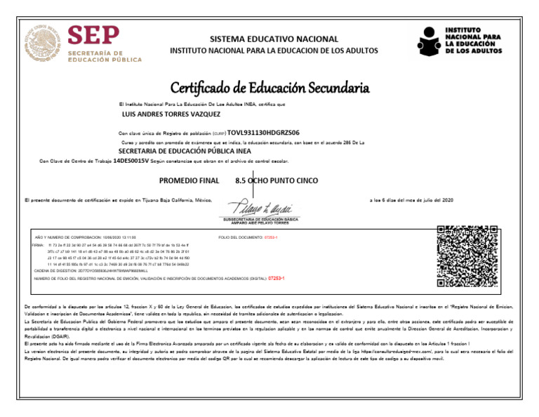 Certificado De Secundaria Jalisco Inea Pdf Autenticación Control
