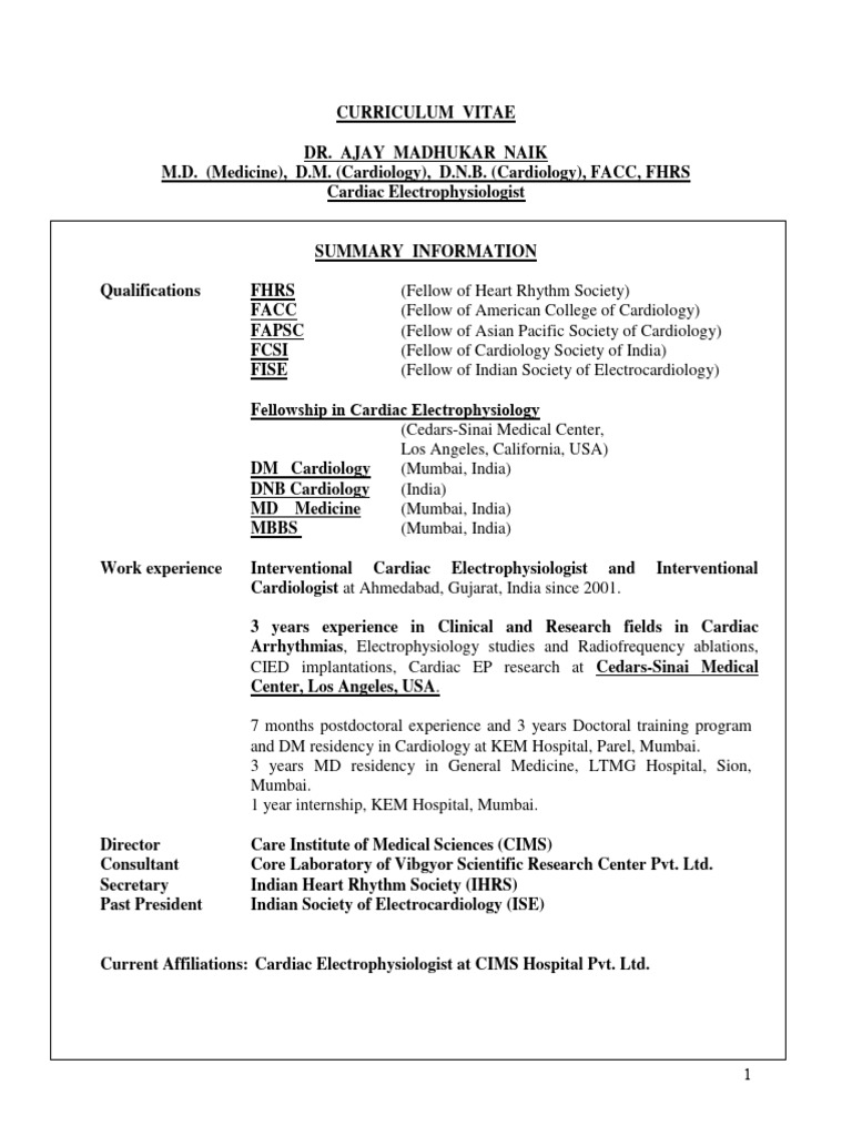 1 Ajay Naik CV 2016 2017 | PDF | Doctor Of Medicine | Cardiac ...