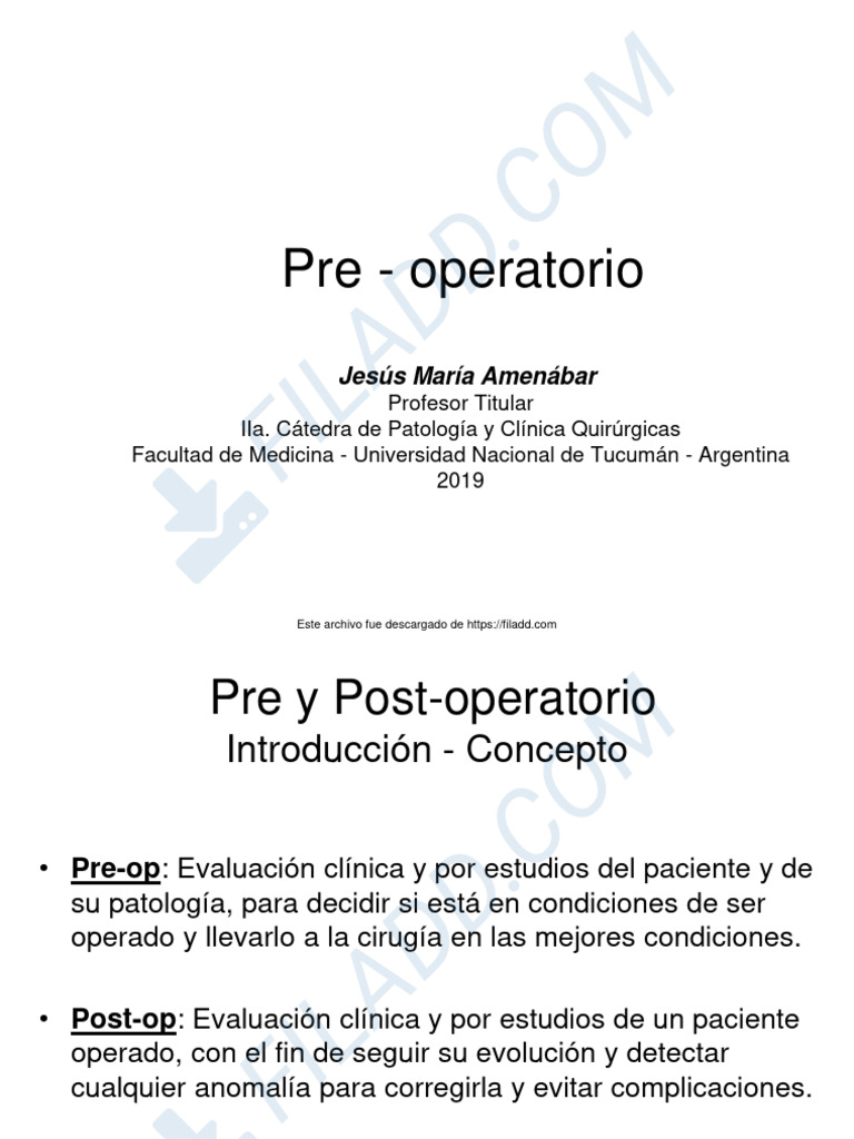 Pre y Post Operatorio | PDF | Medicina CLINICA | Enfermedades y trastornos