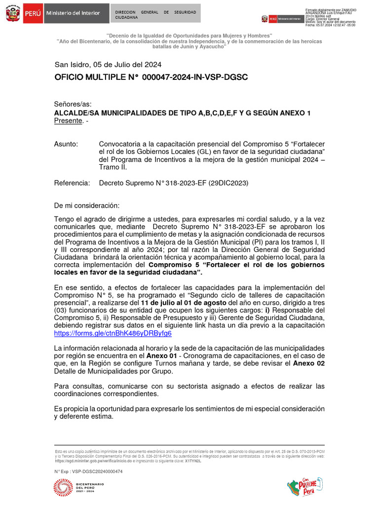 Oficio Multiple-000047-2024-Vsp-Dgsc | PDF | Gobierno
