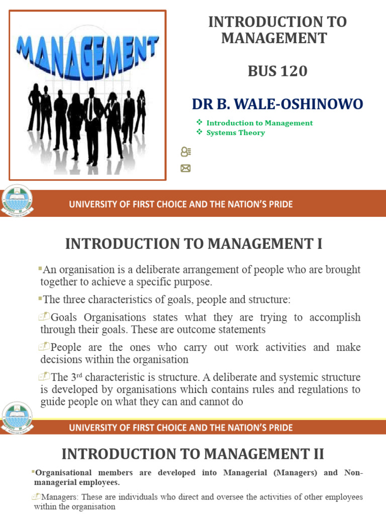 Bus 120 - Introduction To Management - DR Oshinowo | PDF | System ...