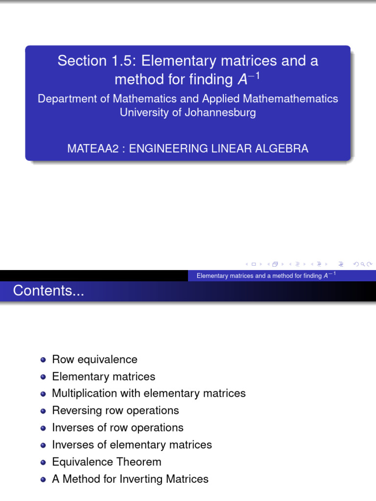 1.5 Elementary Matrices and A Method For Finding A-1 | PDF | Matrix (Mathematics) | Mathematical ...