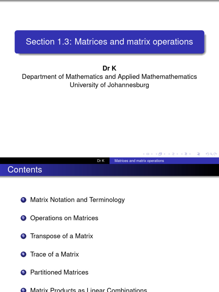 1.3 Matrices and Matrix Operations | PDF | Matrix (Mathematics) | Mathematical Relations