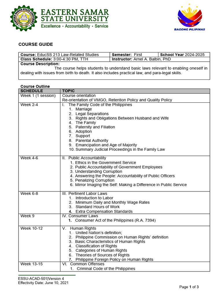 Law-Related Studies Course Guide 2024 | PDF | Critical Thinking ...