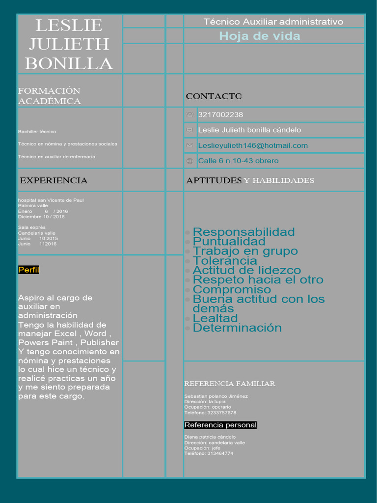 Hoja de Vida Leslie Julieth Bonilla | PDF