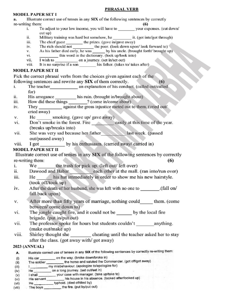 Past Paper Phrasal Verb | PDF