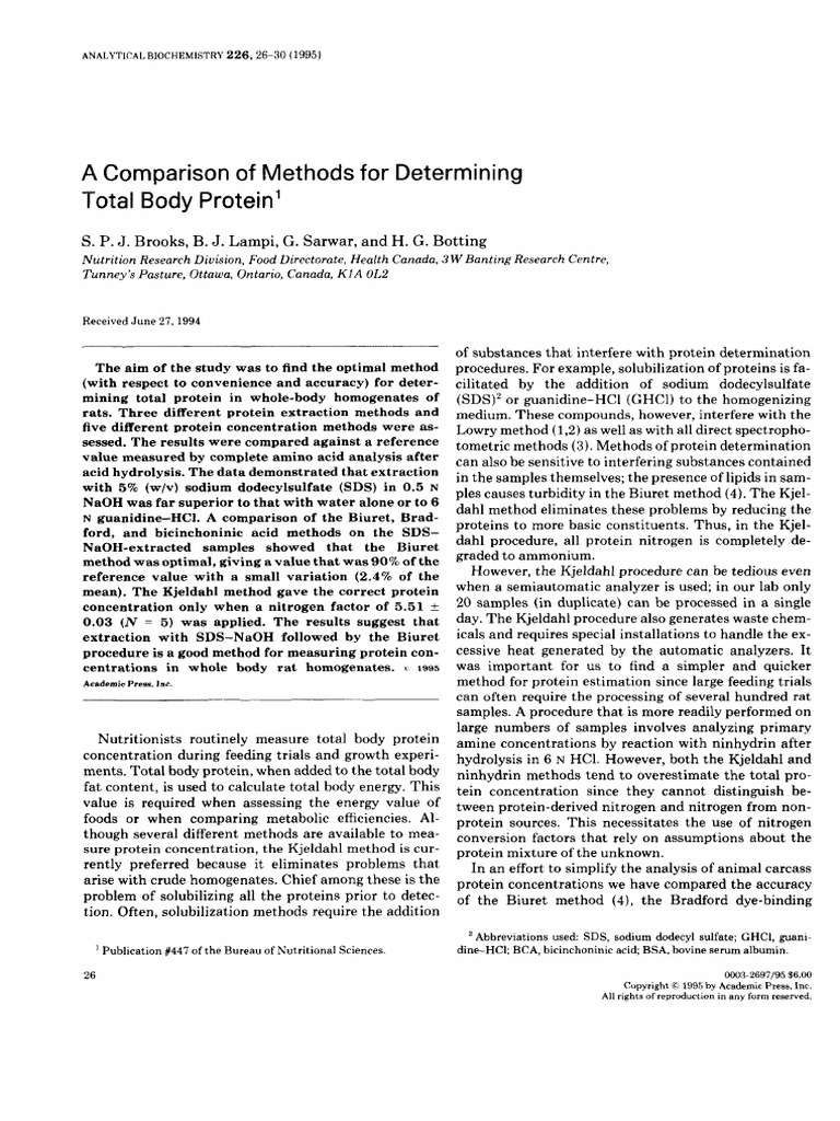 A Comparison of Methods For Determining Total Body Protein | PDF