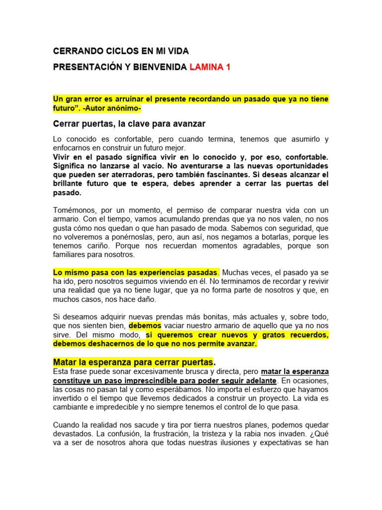 Cerrando Ciclos en Mi Vida | PDF | Aprendizaje | Dolor