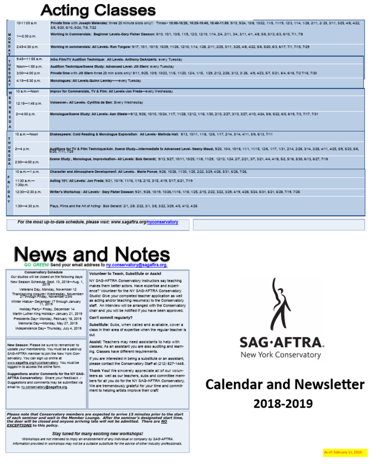 NY SAG-AFTRA Conservatory Schedule | PDF