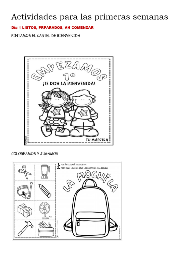Actividades para La Primeras Semanas | PDF