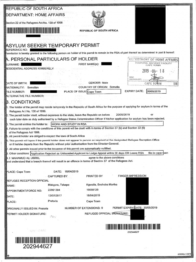 Document Example DHA Asylum Seeker Permit | PDF