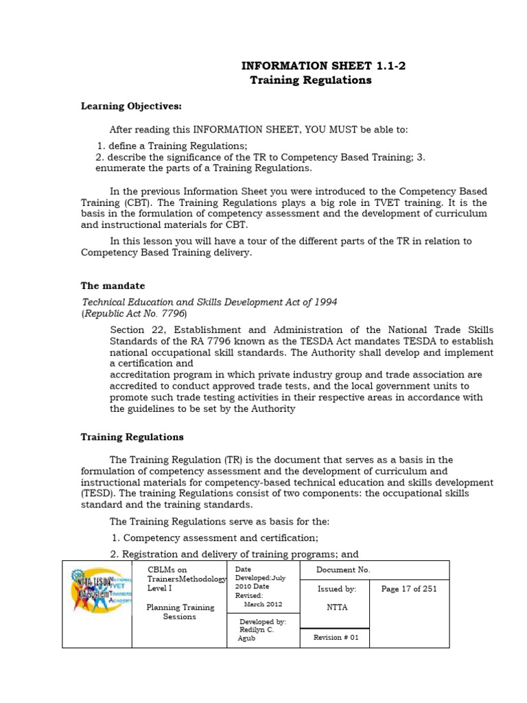 Understanding Training Regulations in CBT | PDF