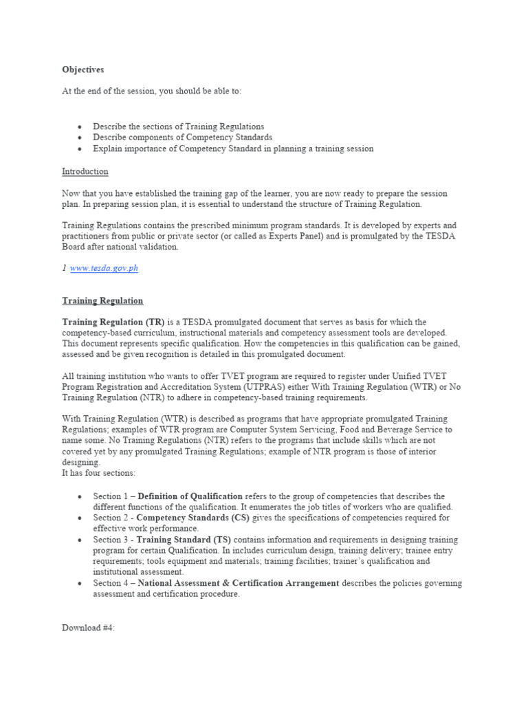 Lesson 1 Understanding The Training Regulations | PDF | Curriculum ...