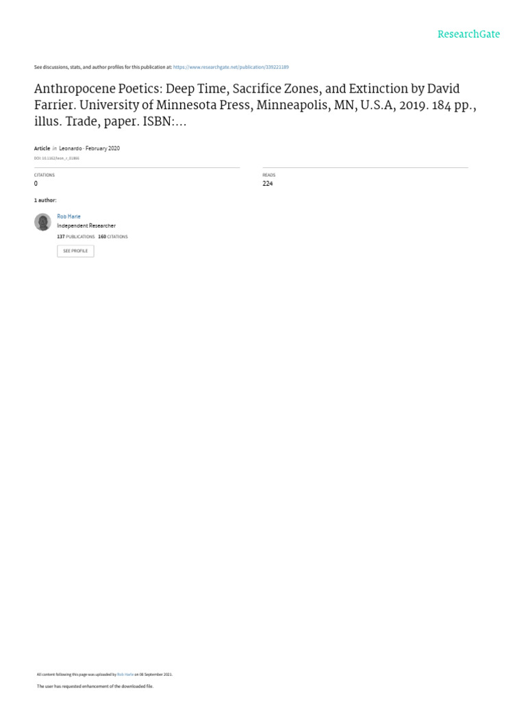 Anthropocene Poetics Deep Time Sacrifice Zones and | PDF | Facebook ...