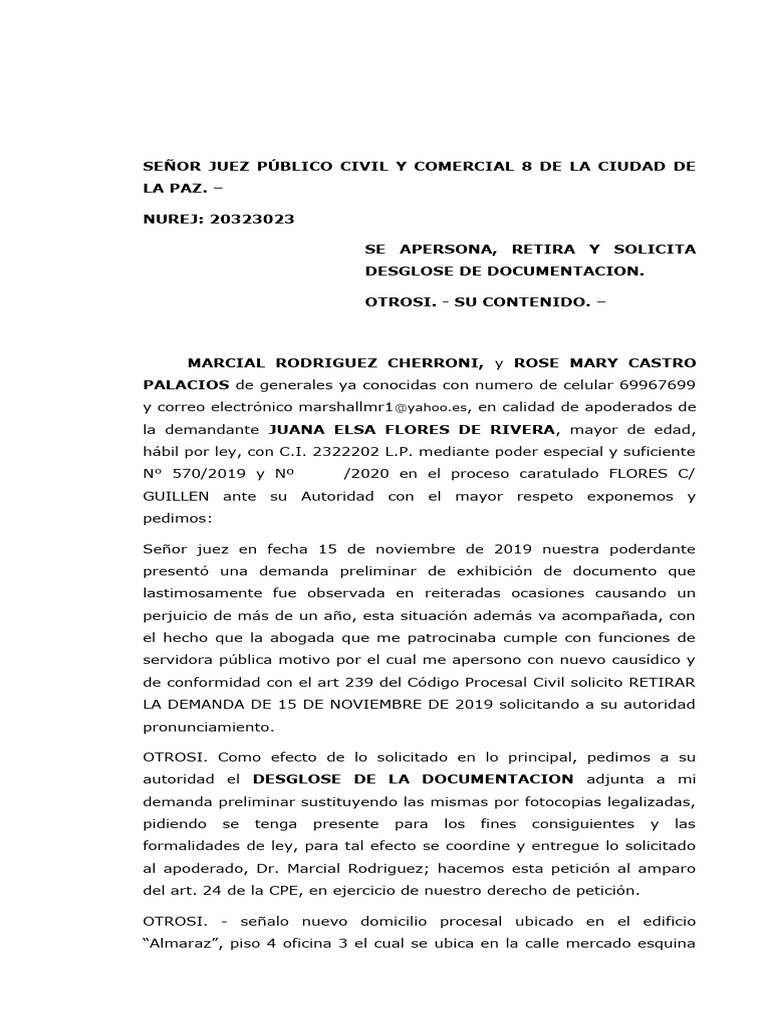 RETIRA DEMANDA Por Delito de Anulabilidad Por Falta de Consentimiento | PDF | Demanda judicial ...