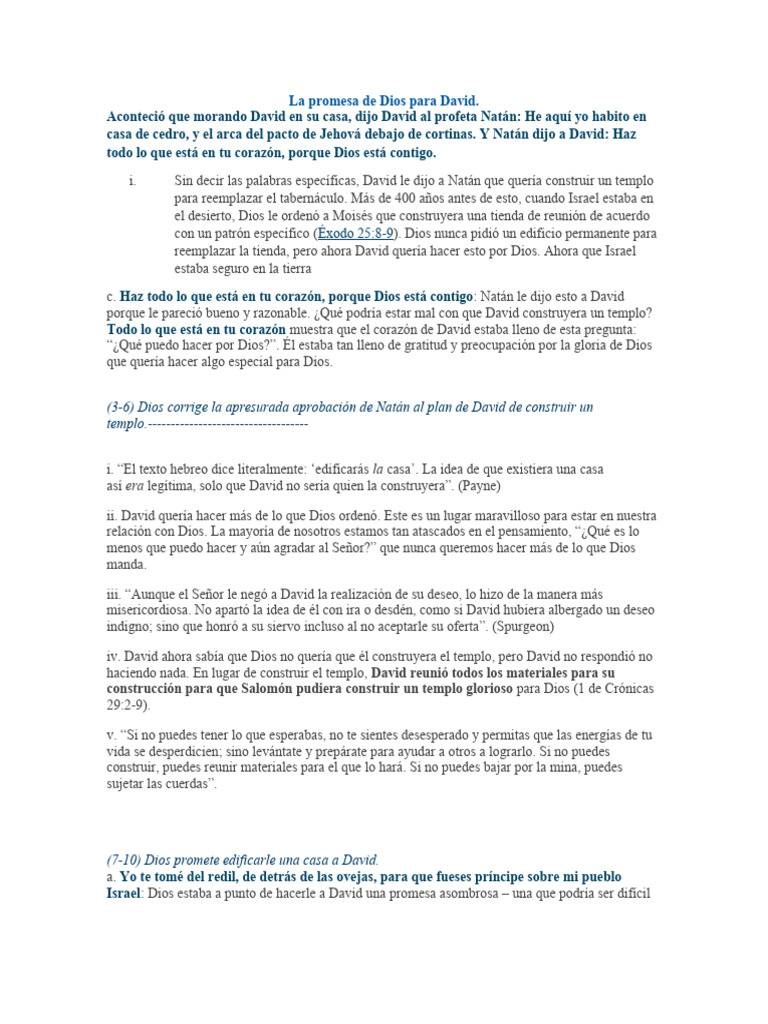 La Promesa de Dios para David | PDF | David | Tabernáculo