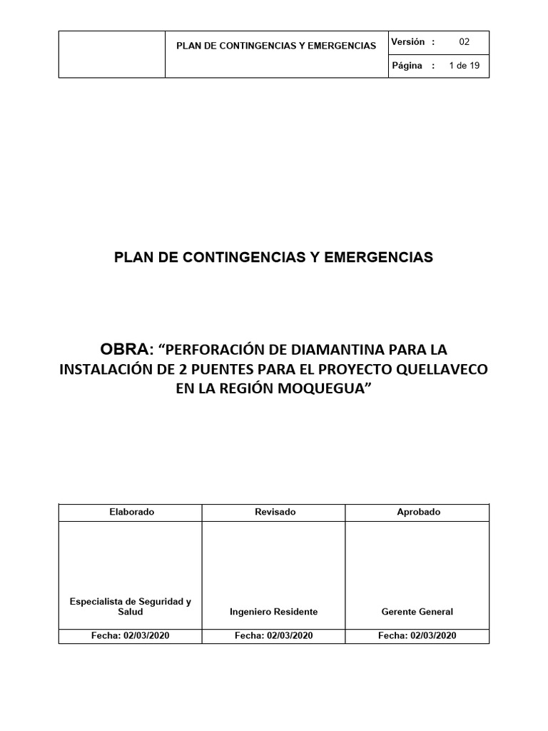 Anexo 02 Plan de Contingencias y Emergencia | PDF | Primeros auxilios | Bombero
