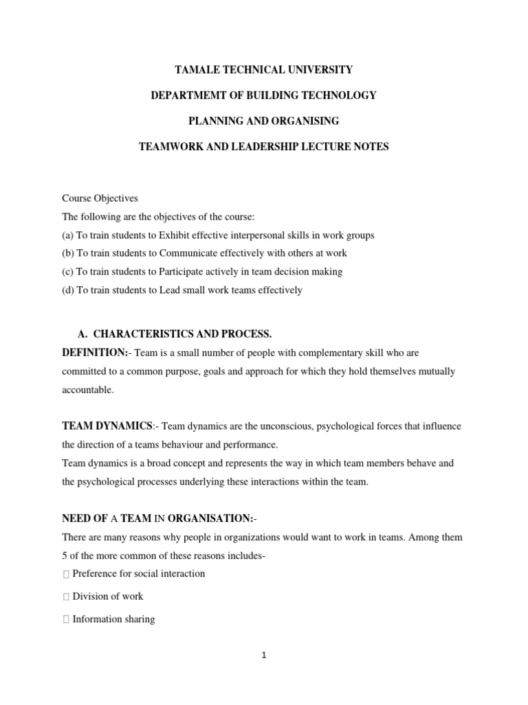 Teamwork and Leadership | PDF | Organizational Culture | Power (Social ...