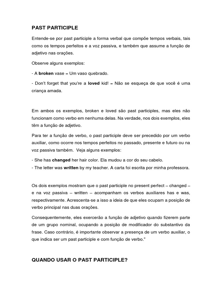 Entendendo o Past Participle em Inglês | PDF | Morfologia | Linguística