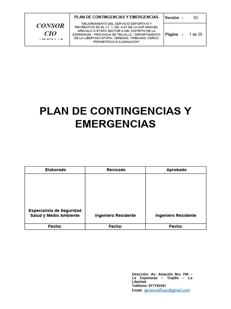 Plan de Contingencias y Emergencia Obra | PDF | Primeros auxilios | Bombero