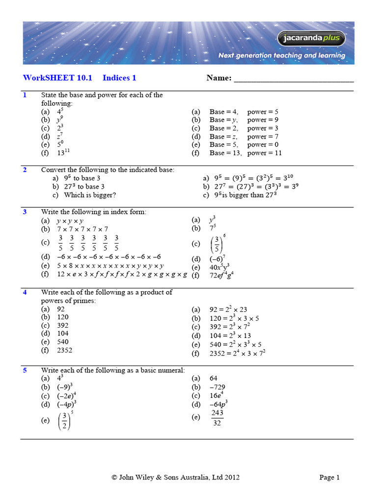 9 Indicies ws1 | PDF