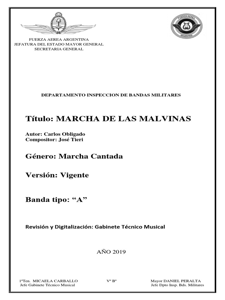 Marcha de Las Malvinas (Parte y Partituras) | PDF