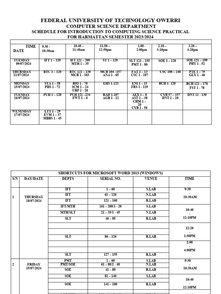Updated - Cos 101 Schedule CSC Lab | PDF