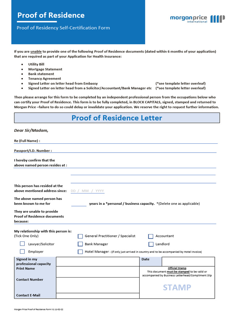 Mpih - Eicml - Proof of Residence Form - 02 22 | PDF | Identity Document