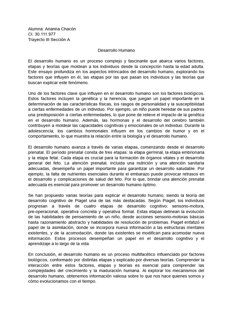 Ensayo Arianna Chacón | PDF | Desarrollo cognitivo | Conceptos psicologicos