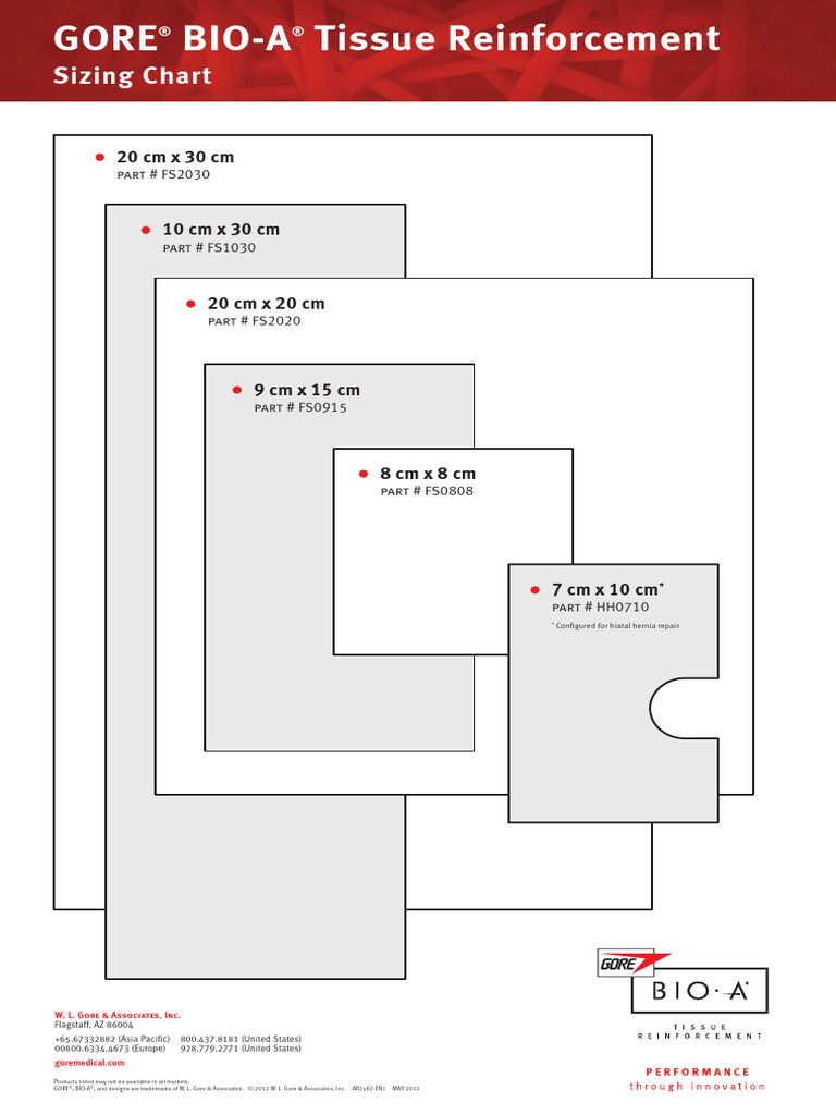 GORE BIO-A Tissue Sizing Chart | PDF