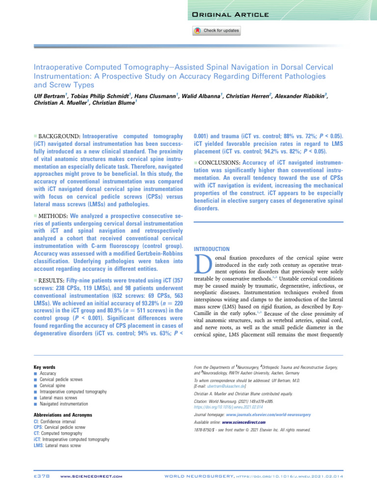 Intraoperative Computed Tomography Assisted Spinal Navigation in - 2021 ...