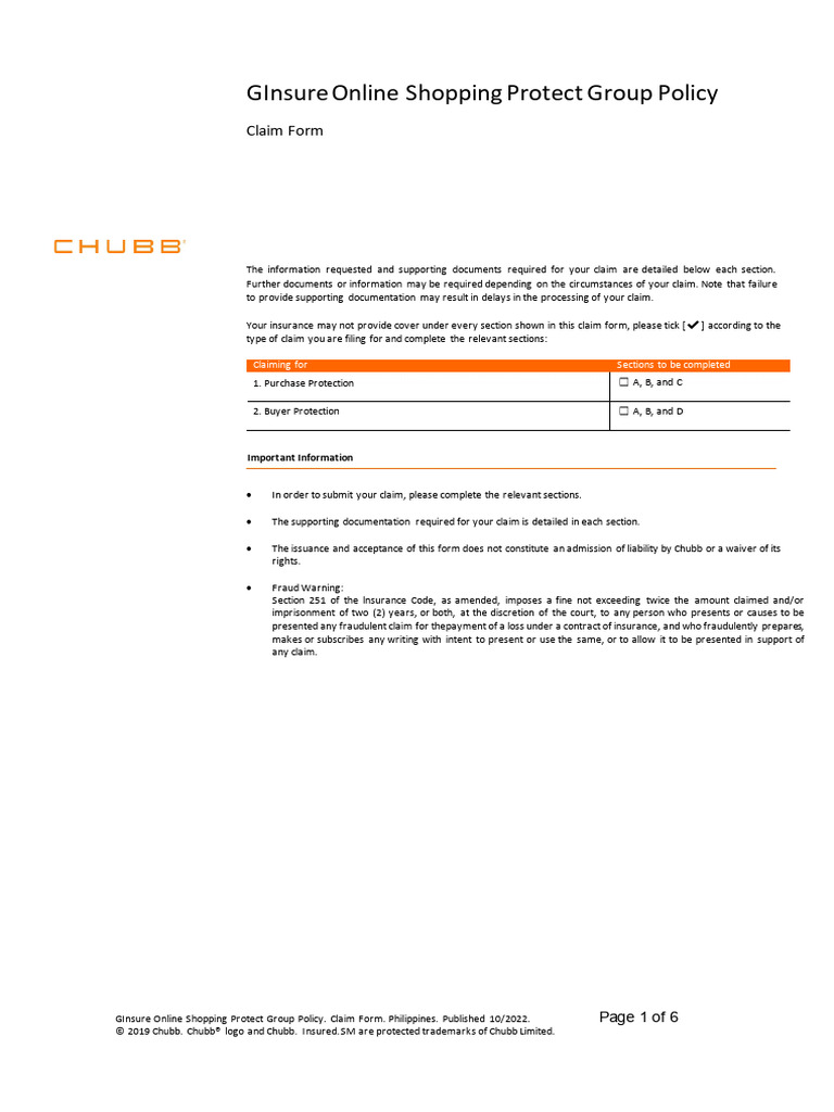 GInsure Claim Form for Shoppers | PDF | Insurance | Payments