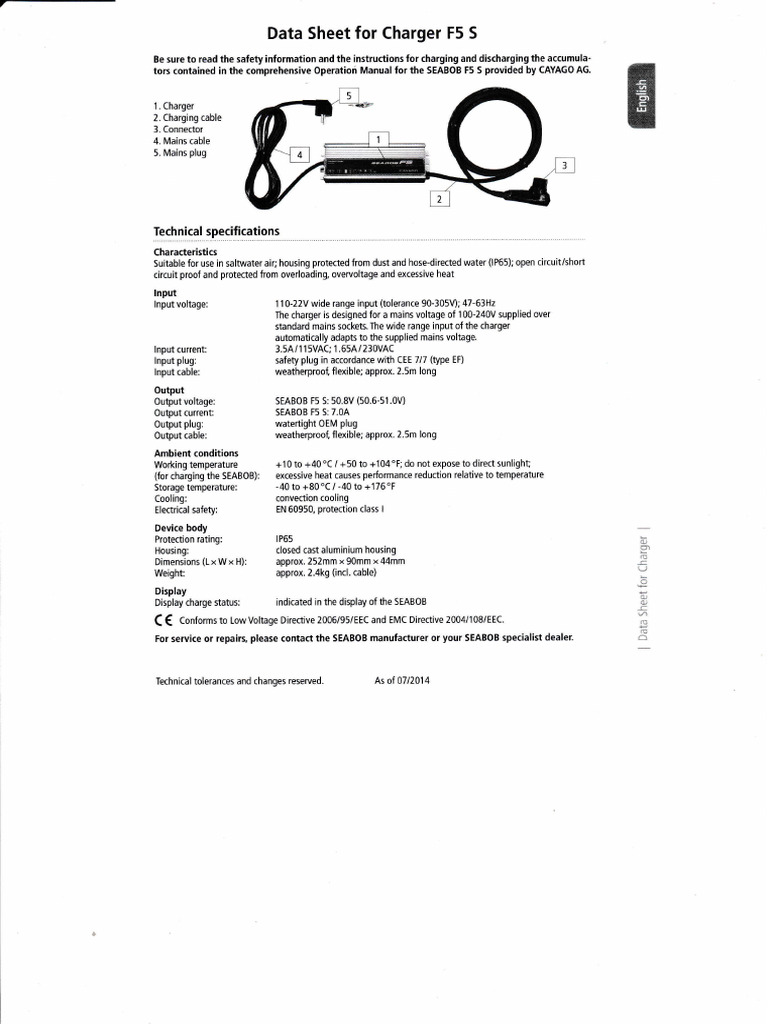 SEABOB F5 S Charger Data Sheet | PDF | Battery Charger | Electrical ...
