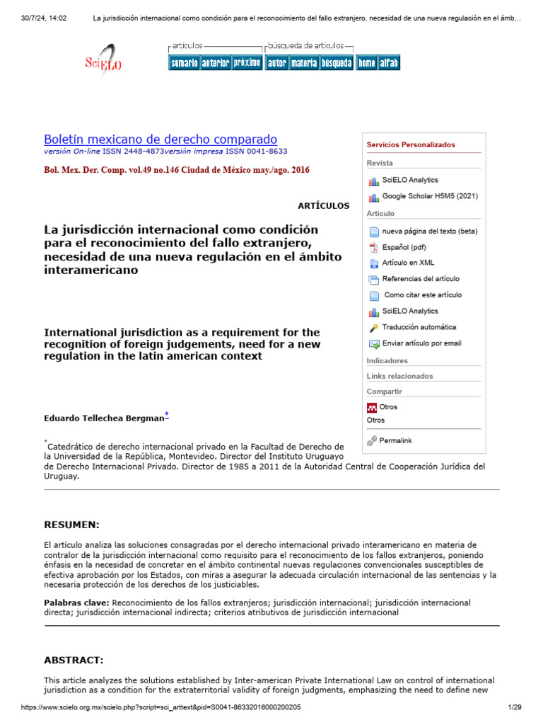 La Jurisdicción Internacional Como Condición para El Reconocimiento Del Fallo Extranjero | PDF ...