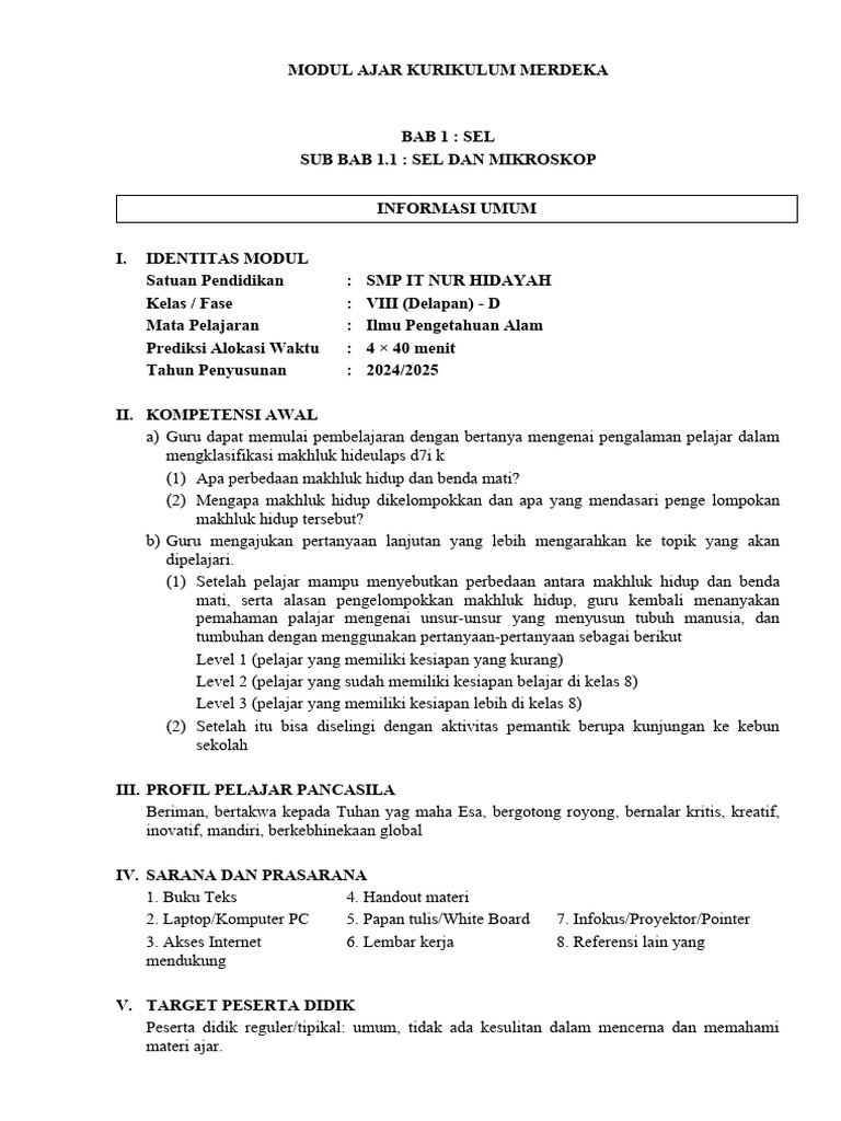 Modul Ajar KLS 8 Kumer 24 | PDF