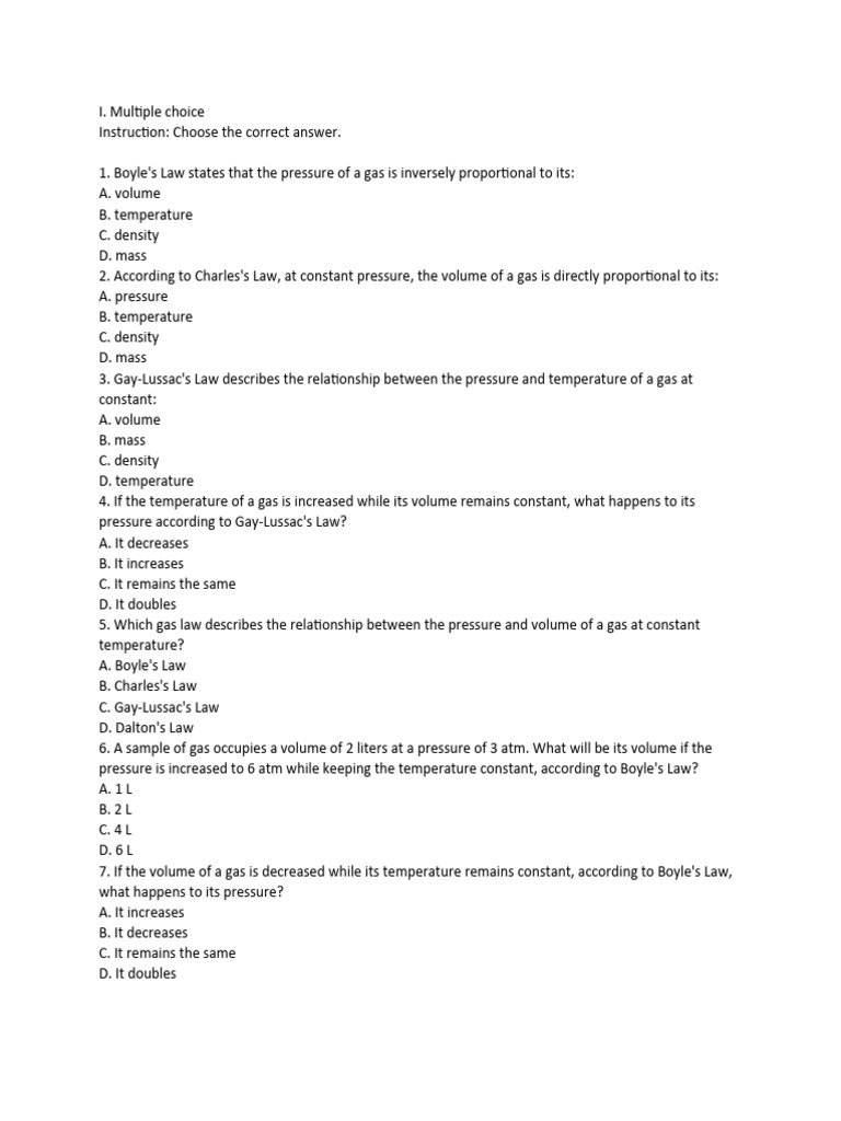 Grade 10 Gas Laws Exam Review | PDF | Carbohydrates | Gases