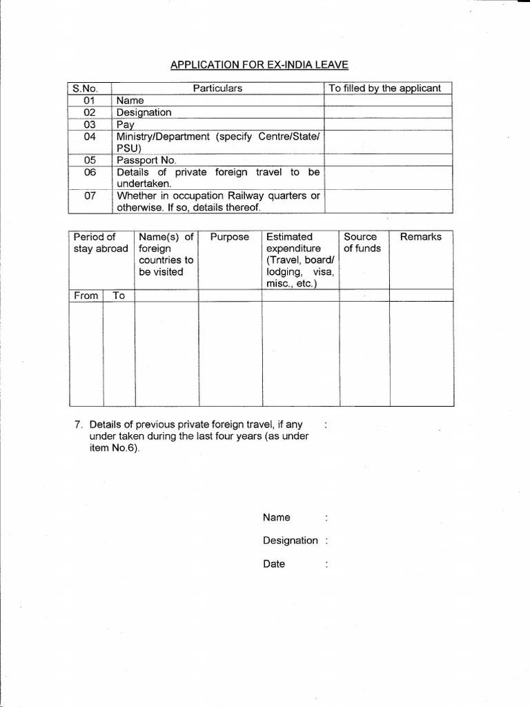 Ex-India Leave Application Form | PDF | Expense